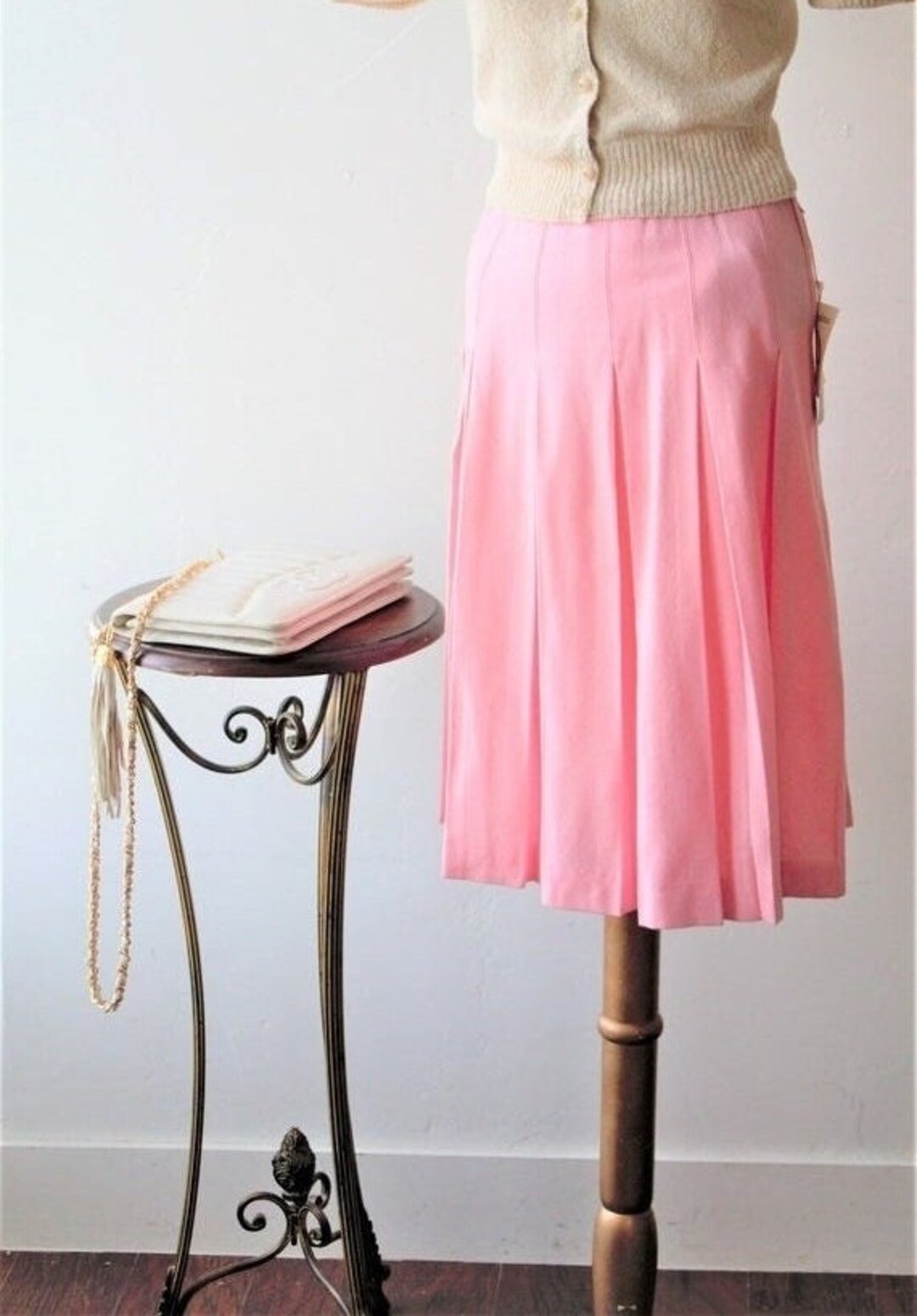 Wool Skirt Secretary Dress Office Skirt Pink Box Pleat Skirt - Etsy