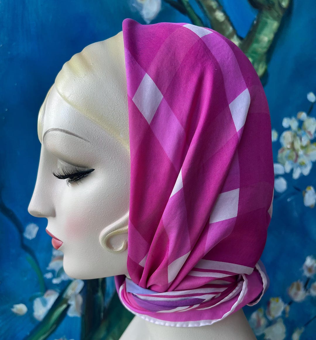 60s VERA Ladybug Silk Scarf: Vintage Purple Gingham Plaid - Etsy