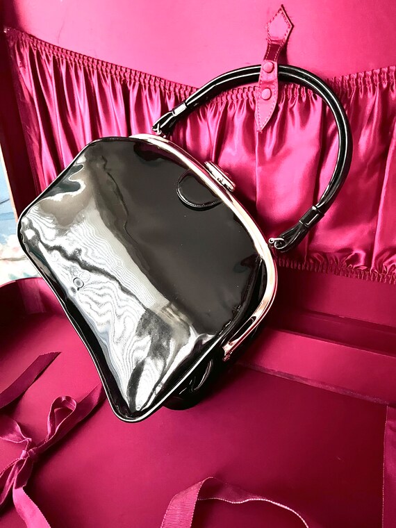 DOVA Black Patent Leather Handbag: 1950s Mid Century … - Gem