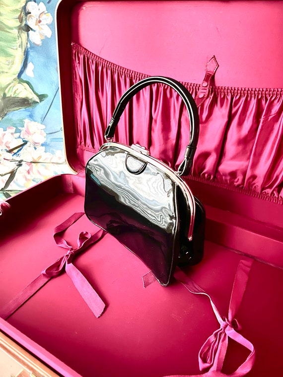 DOVA Black Patent Leather Handbag: 1950s Mid Century … - Gem