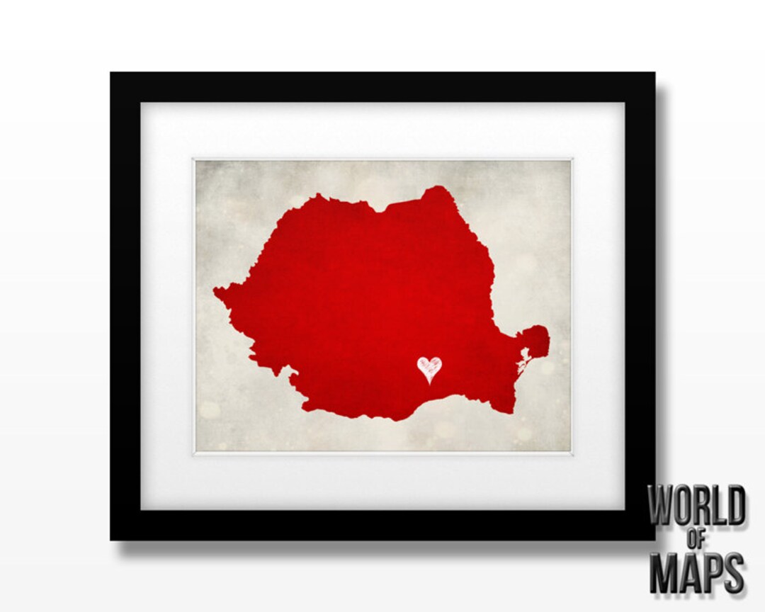 Romania Map Art Print Home Town Love Personalized Art Print Available ...