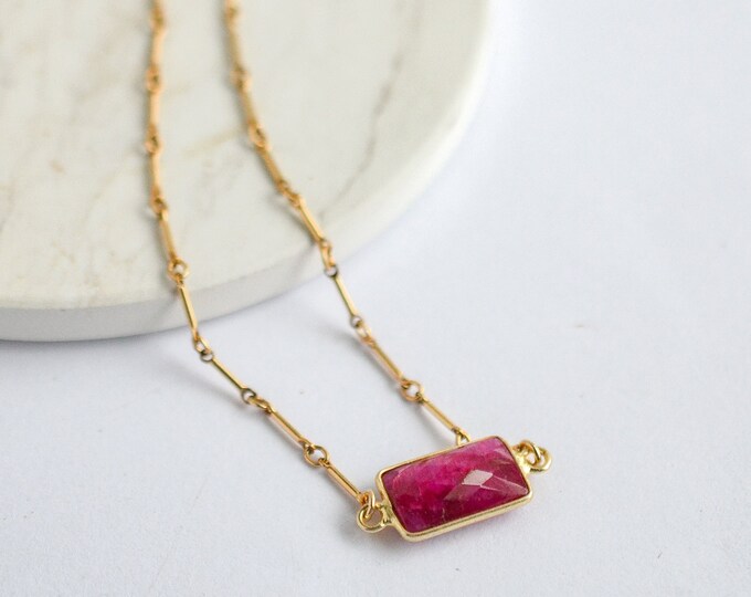 Gold Ruby Necklace Gold, Dainty Ruby Necklace, Ruby Pendant, Gold ...