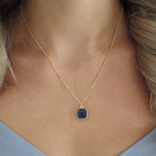 Small Sapphire Necklace Tiny Sapphire Pendant Gold Sapphire | Etsy