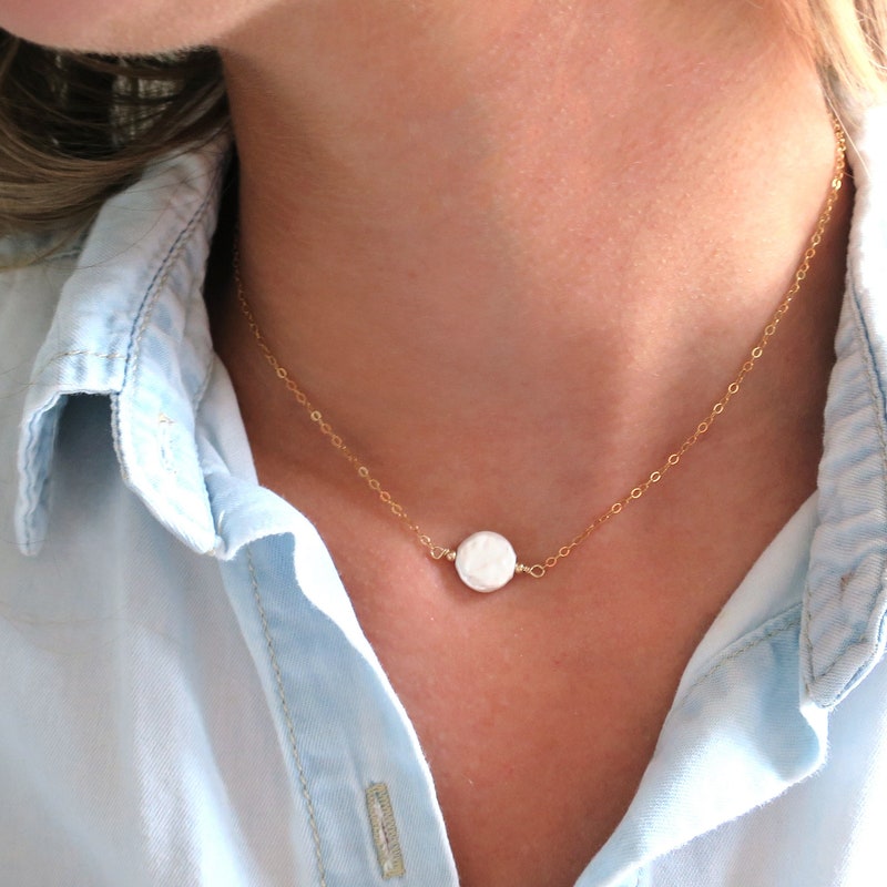 Pearl Long Coin Necklace - Etsy