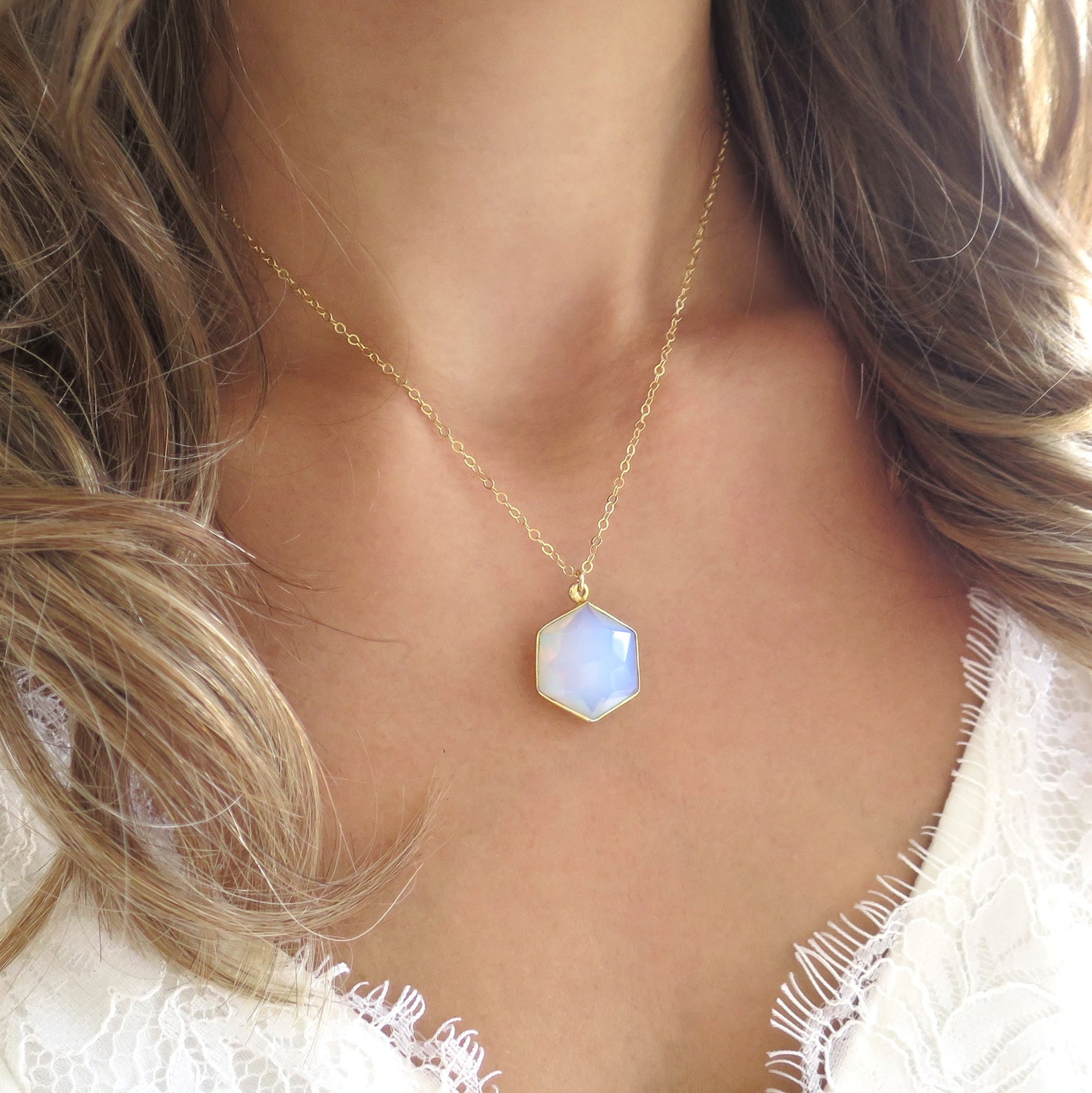 Hexagon Necklace Hexagon Gemstone Necklace Labradorite - Etsy