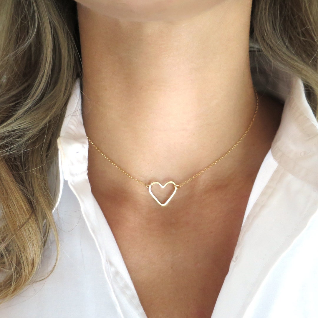 Dainty Gold Heart Necklace Gold Open Heart Pendant Necklace - Etsy