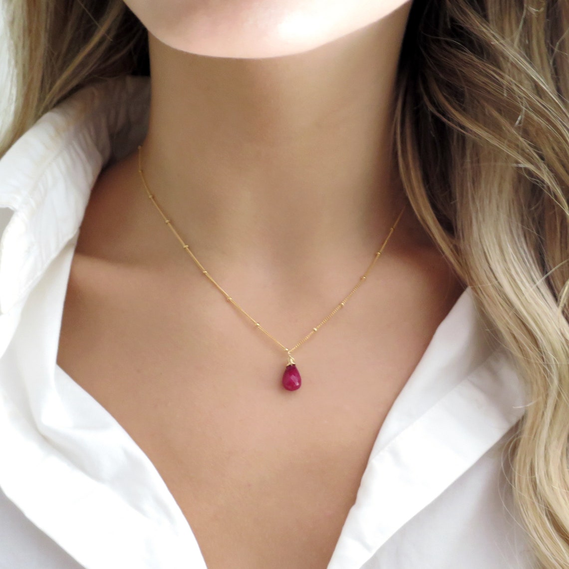 Gold Ruby Necklace Gold Solitaire Ruby Pendant Dainty Ruby - Etsy