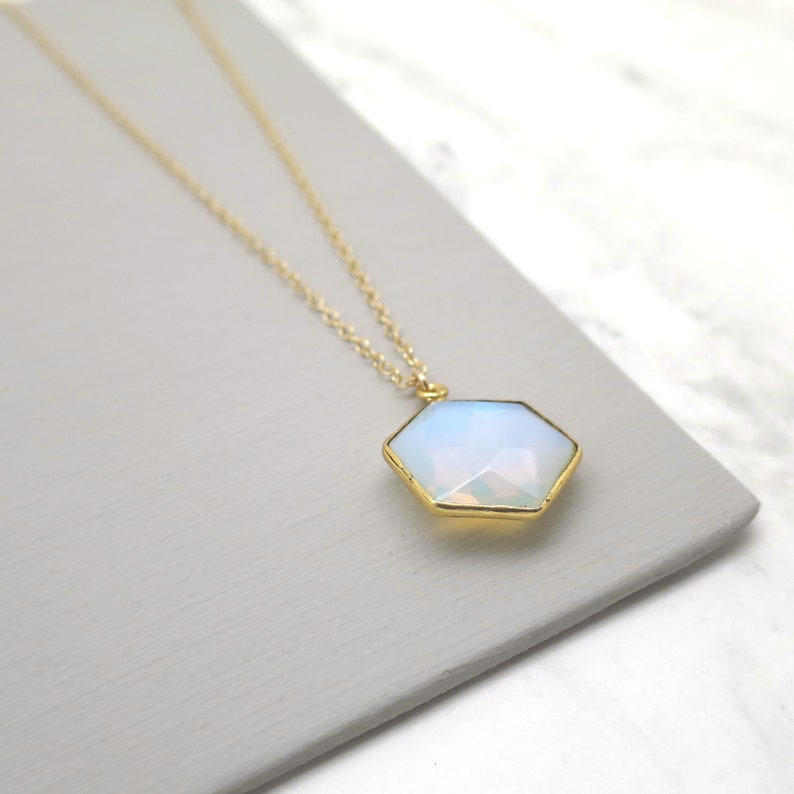 Hexagon Necklace Hexagon Gemstone Necklace Labradorite | Etsy