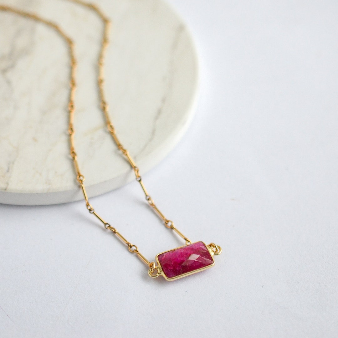 Gold Ruby Necklace Gold, Dainty Ruby Necklace, Ruby Pendant, Gold ...