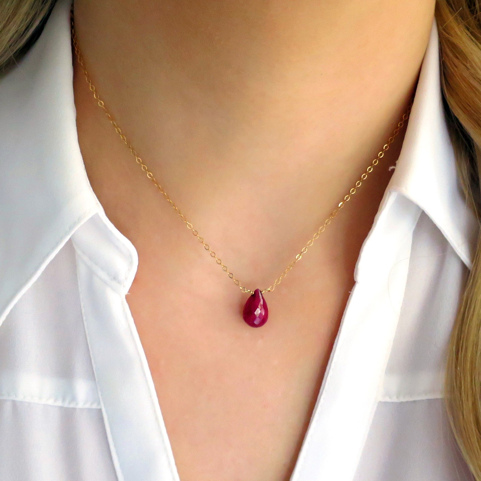 Gold Ruby Necklace Gold Solitaire Ruby Pendant Dainty Ruby - Etsy