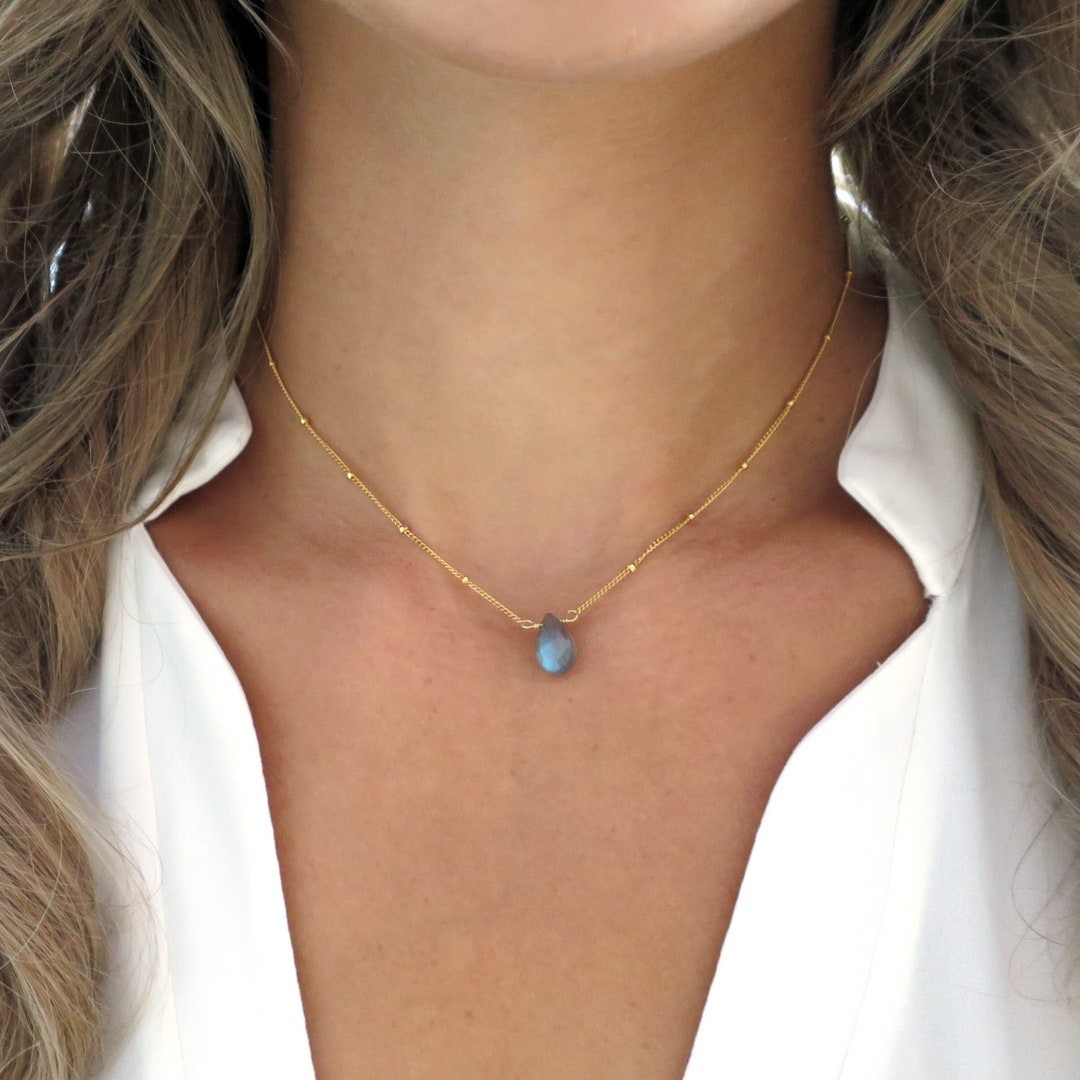 Dainty Labradorite Necklace, Gold Labradorite Teardrop, Small ...