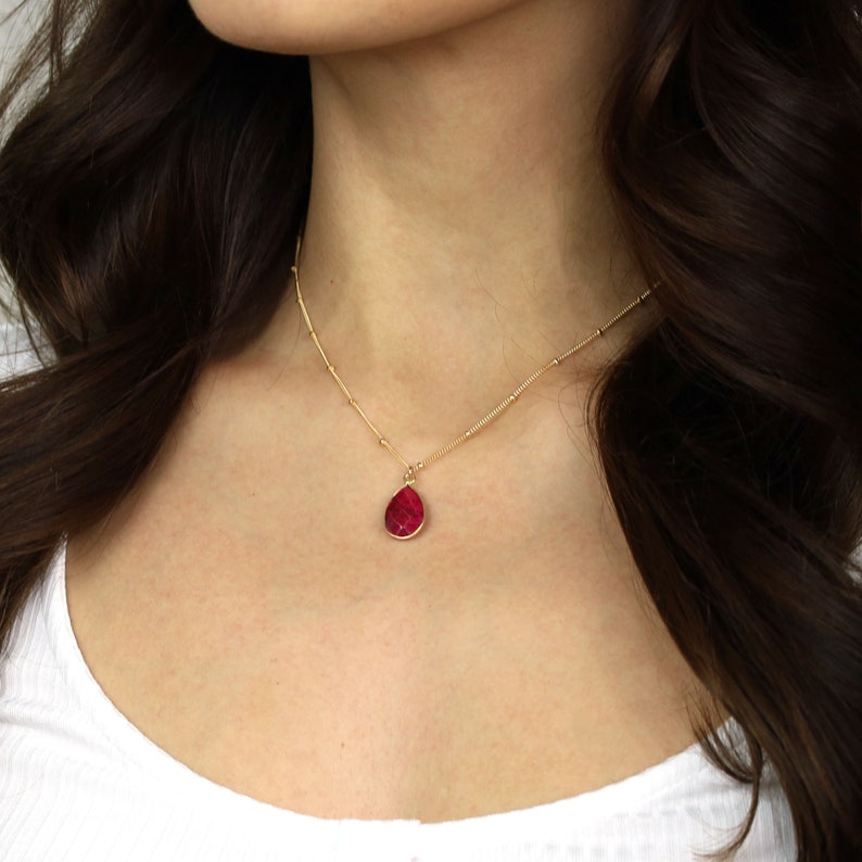 Gold Ruby Necklace Dainty Ruby Teardrop Necklace Simple Ruby - Etsy