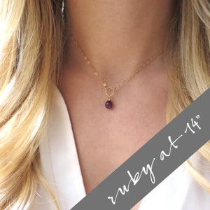 Small Ruby Pendant, Dainty Ruby Necklace, Simple Ruby Jewelry, Ruby Teardrop Necklace, Dainty ...