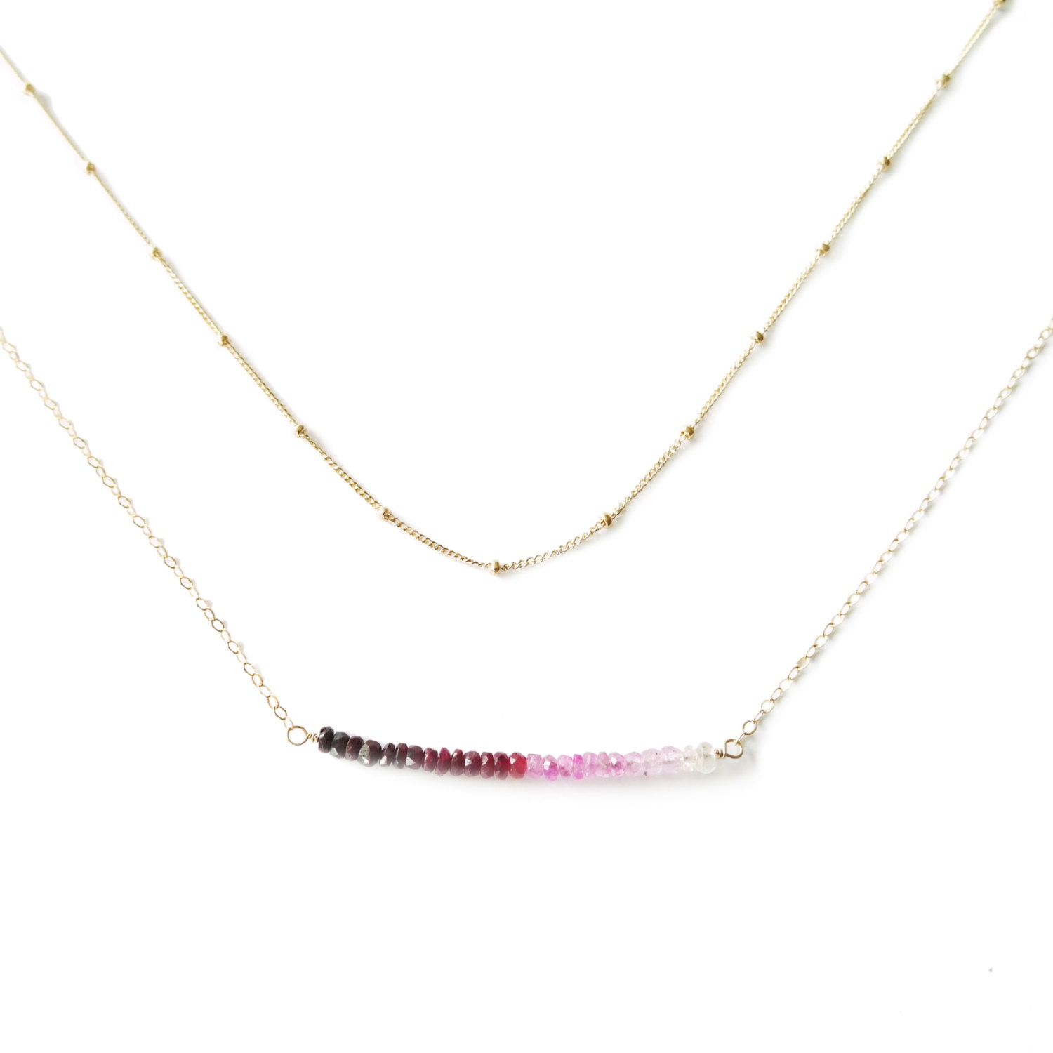 Ruby Bar Necklace Ombre Ruby Gold Layer Necklace Delicate | Etsy