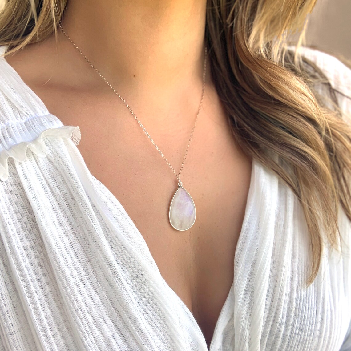 Large Moonstone Pendant Rainbow Moonstone Necklace Moonstone - Etsy