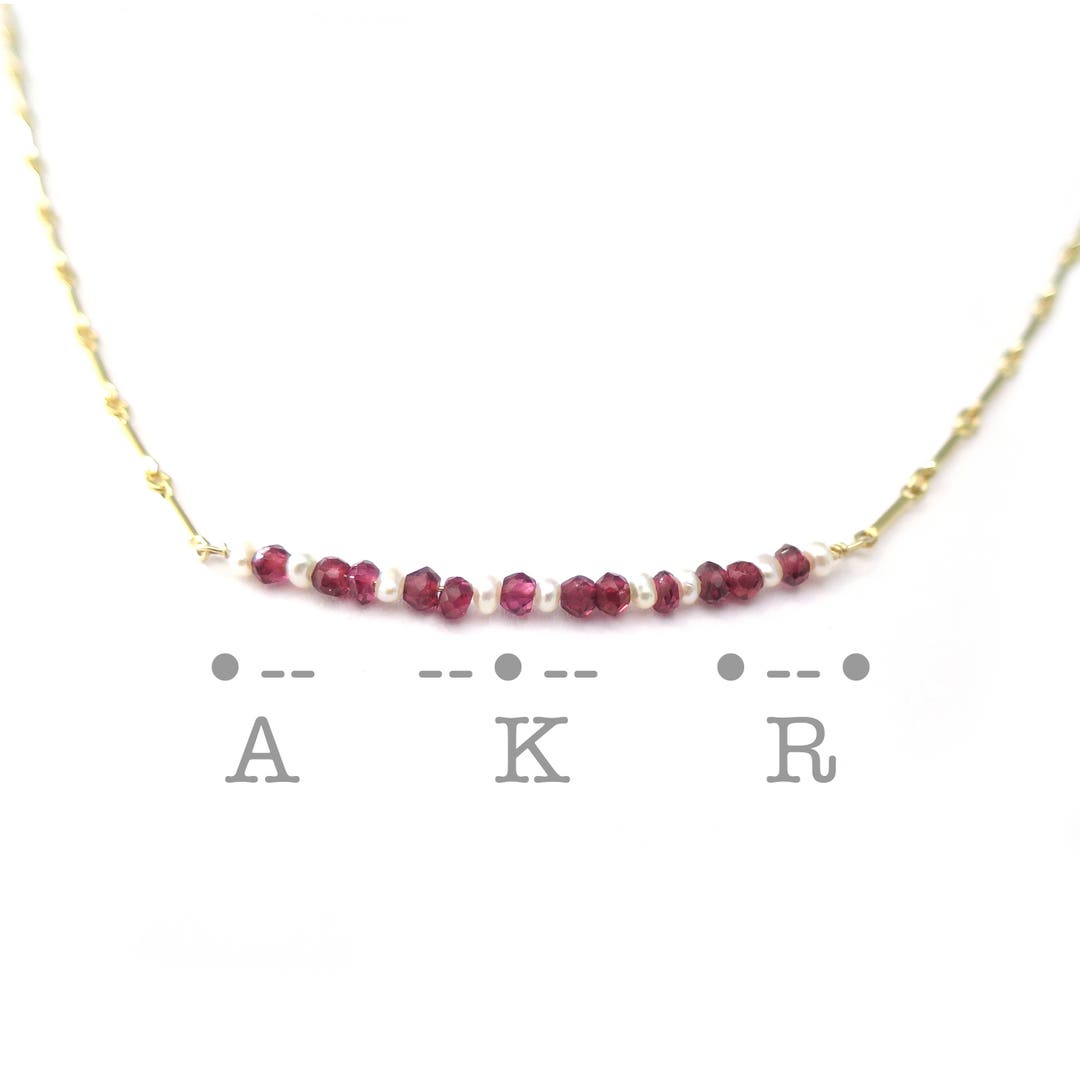 Morse Code Necklace, Gold Morse Code, Morse Code Gold Necklace, Garnet ...