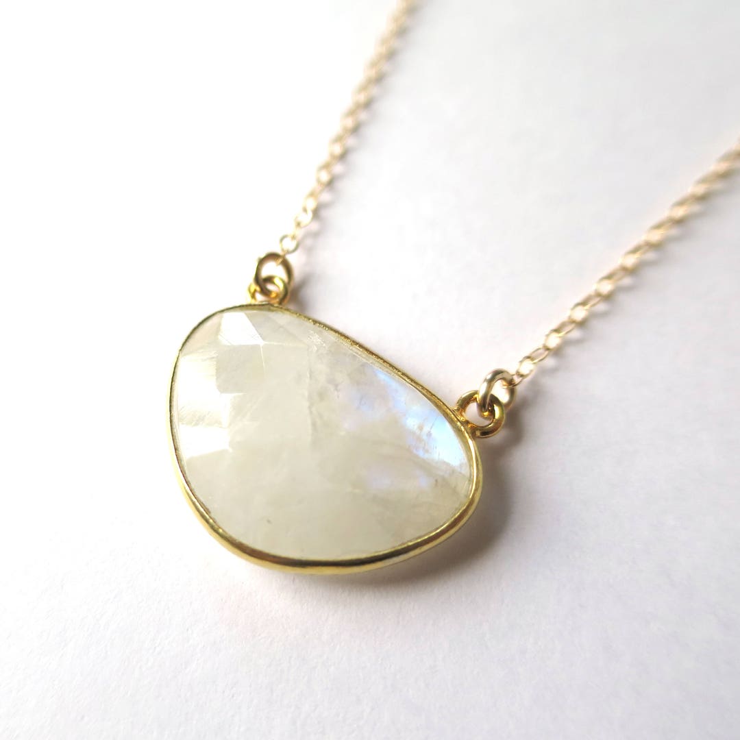 Suspended Moonstone Necklace, Rainbow Moonstone Pendant, Gold Moonstone ...