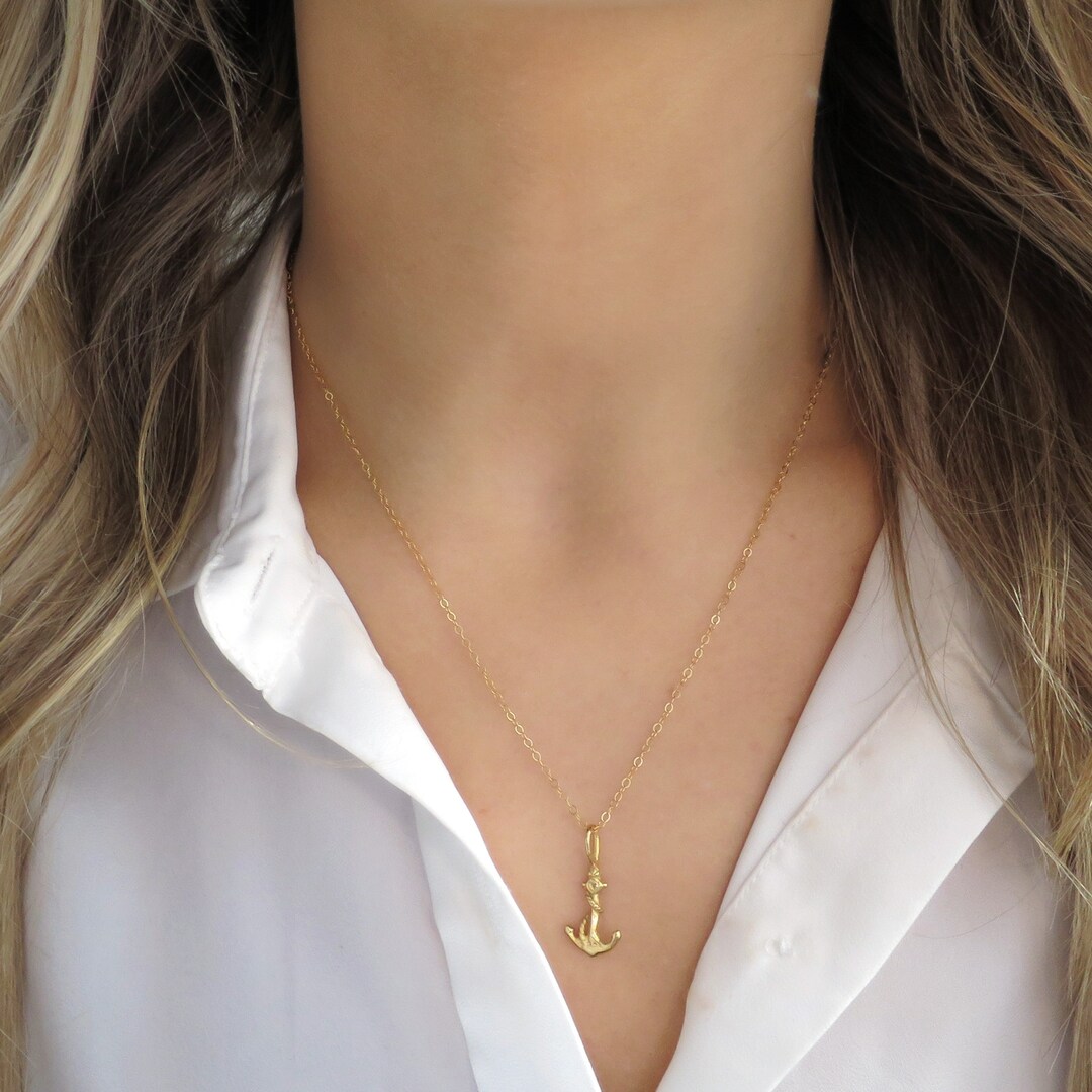 Gold Anchor Necklace Gold, Dainty Anchor Pendant, 14k Gold Filled Chain ...