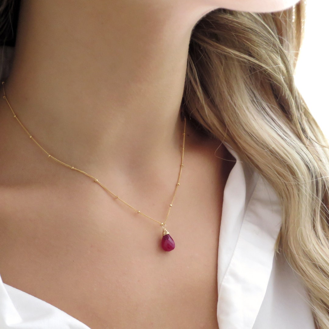 Gold Ruby Necklace Gold, Solitaire Ruby Pendant, Dainty Ruby Jewelry ...