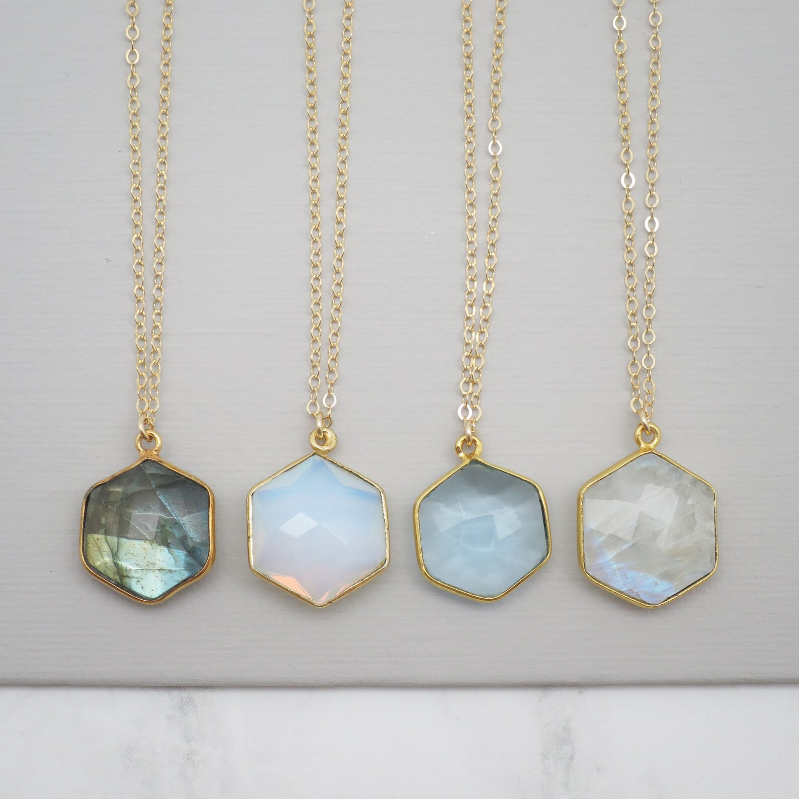 Hexagon Necklace Hexagon Gemstone Necklace Labradorite - Etsy