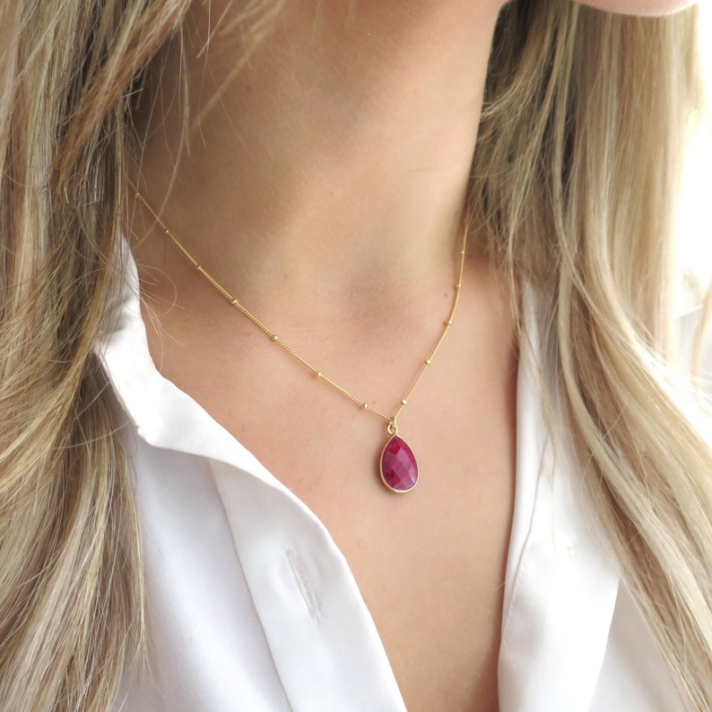 Gold Ruby Necklace Dainty Ruby Teardrop Necklace Simple Ruby - Etsy