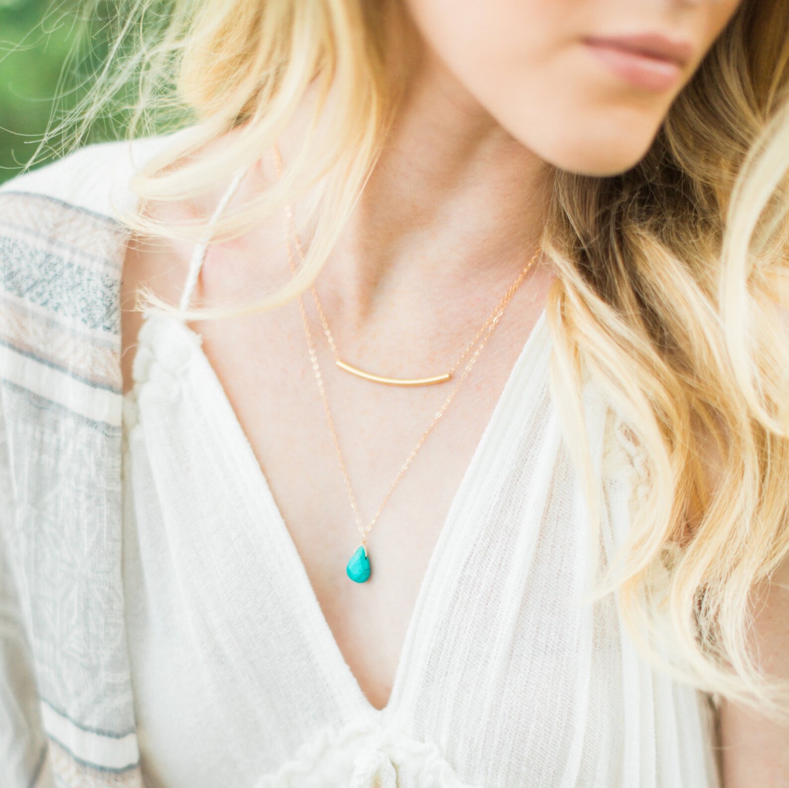 Turquoise Layer Necklace Gold Bar Necklace Gold Layer - Etsy