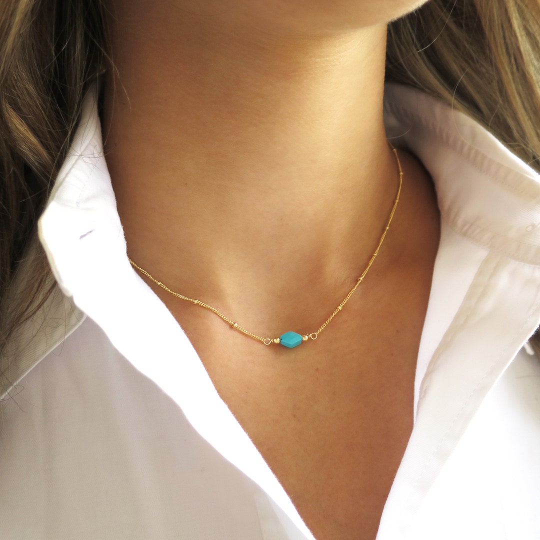 Dainty Turquoise Necklace, Tiny Turquoise Pendant, Small Turquoise ...