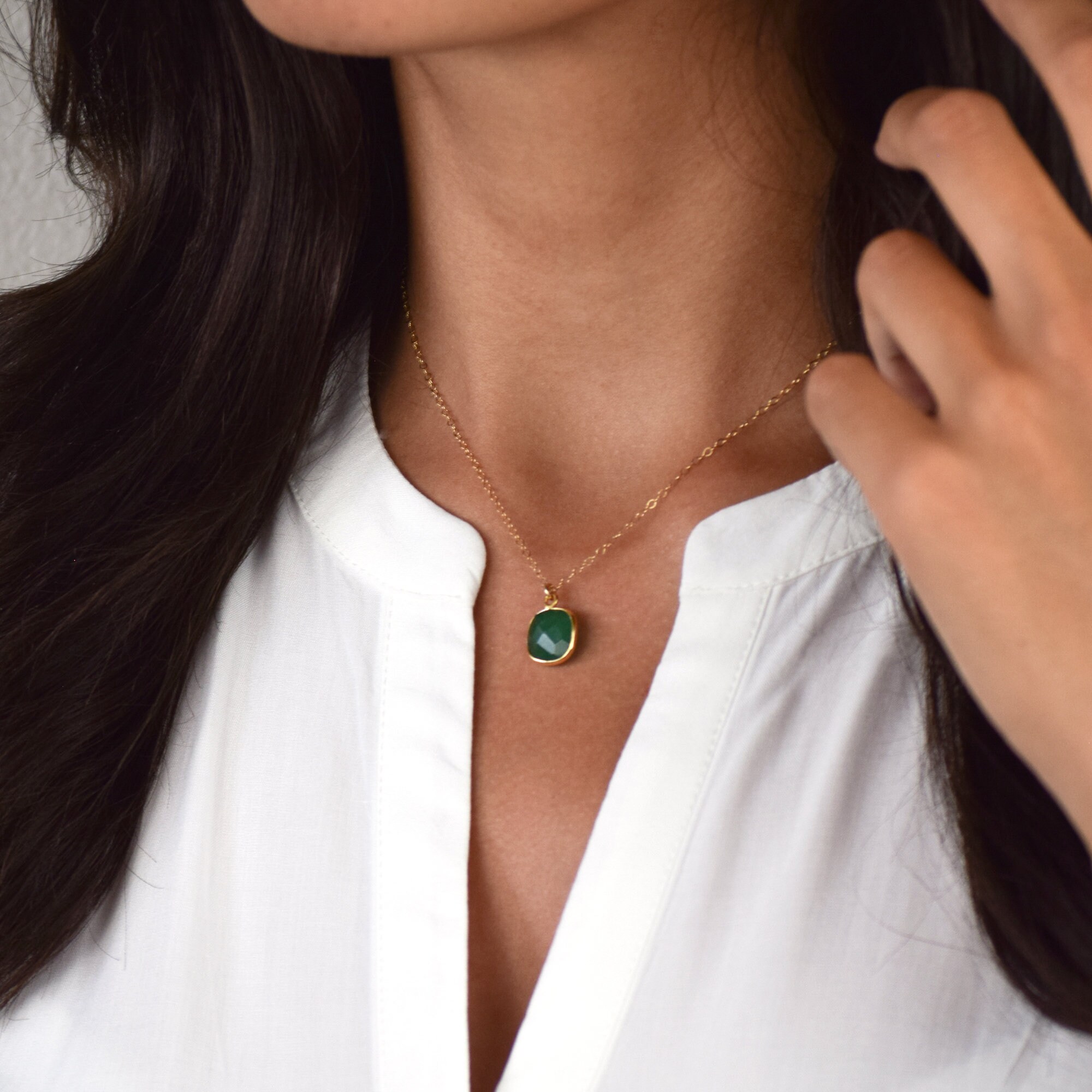 Dainty Gold Emerald Necklace Small Emerald Pendant Simple | Etsy