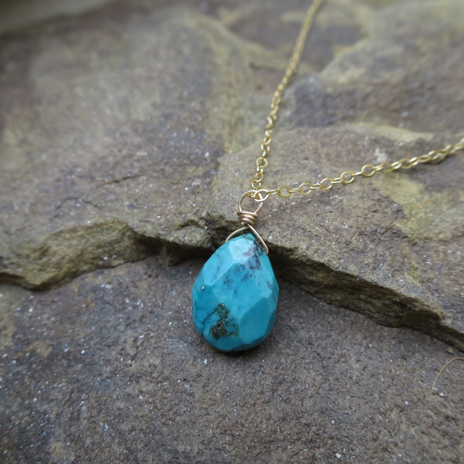 Turquoise Necklace Turquoise Pendant Gold Turquoise Jewelry | Etsy