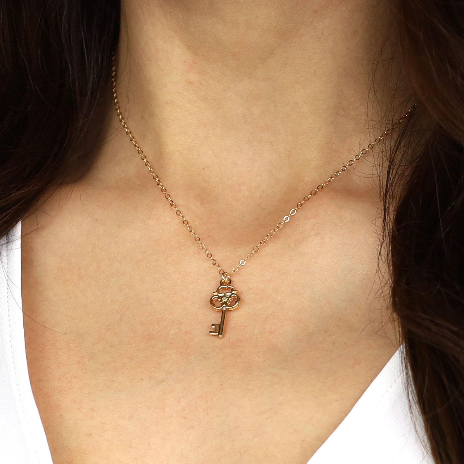 Small Gold Key Necklace, Dainty Key Necklace Small, Tiny Key Pendant ...