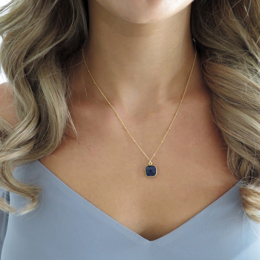 Small Sapphire Necklace, Tiny Sapphire Pendant, Gold Sapphire Jewelry ...