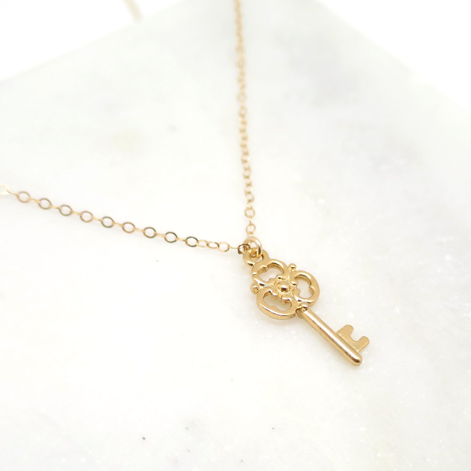 Small Gold Key Necklace, Dainty Key Necklace Small, Tiny Key Pendant ...