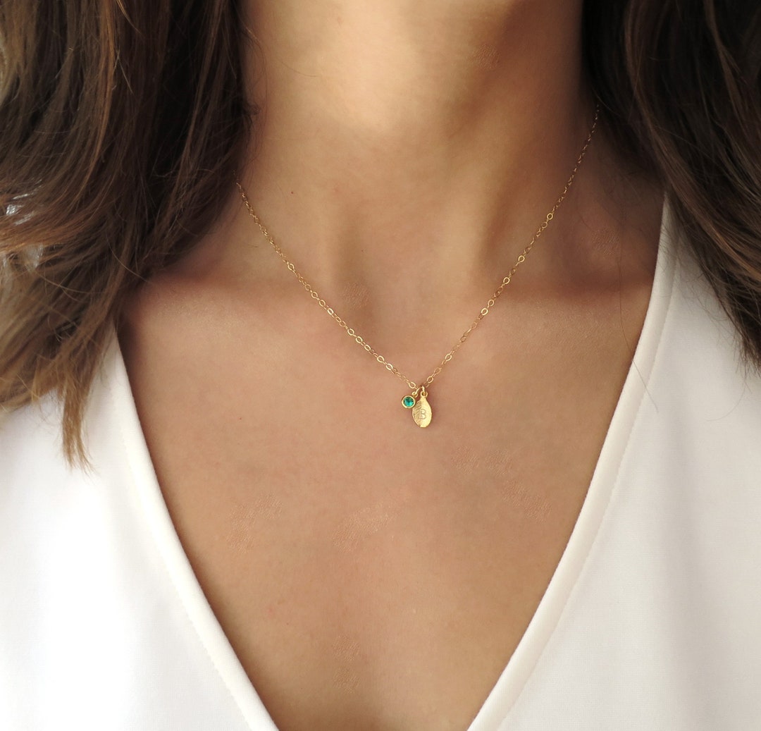 Gold Initial Necklace, Gold Birthstone Necklace, Personalized Gold ...