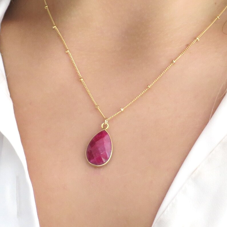 Gold Ruby Necklace Dainty Ruby Teardrop Necklace Simple Ruby - Etsy