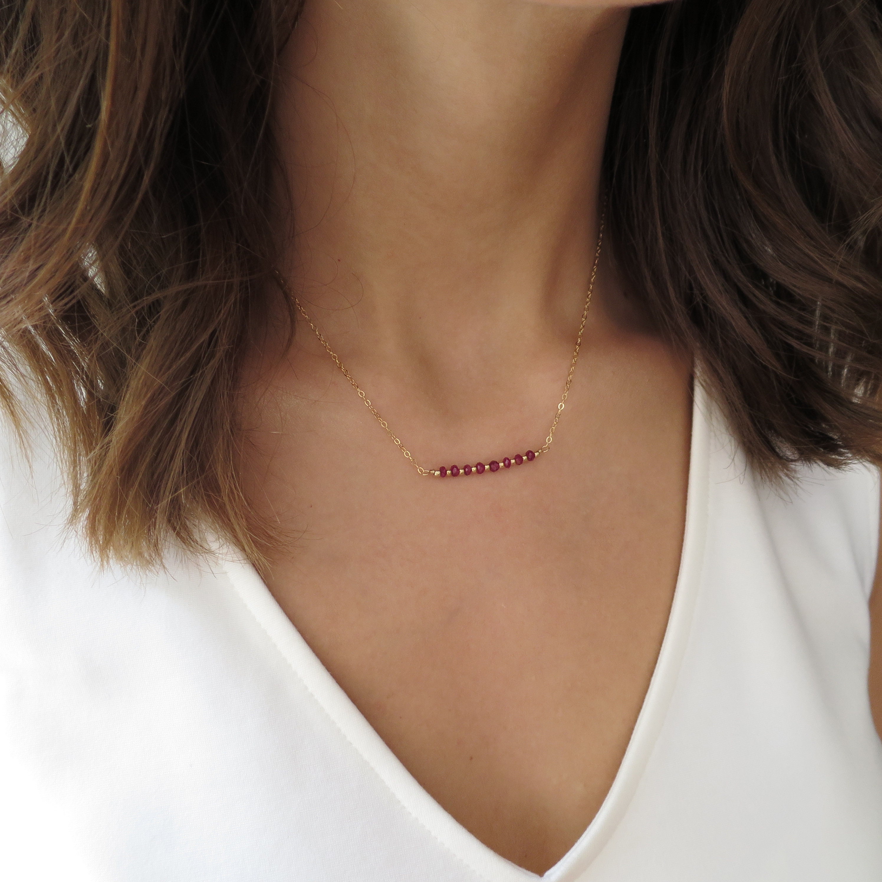 Dainty Ruby Necklace, Ruby Bar Necklace, Gold Ruby Jewelry, Simple Ruby ...
