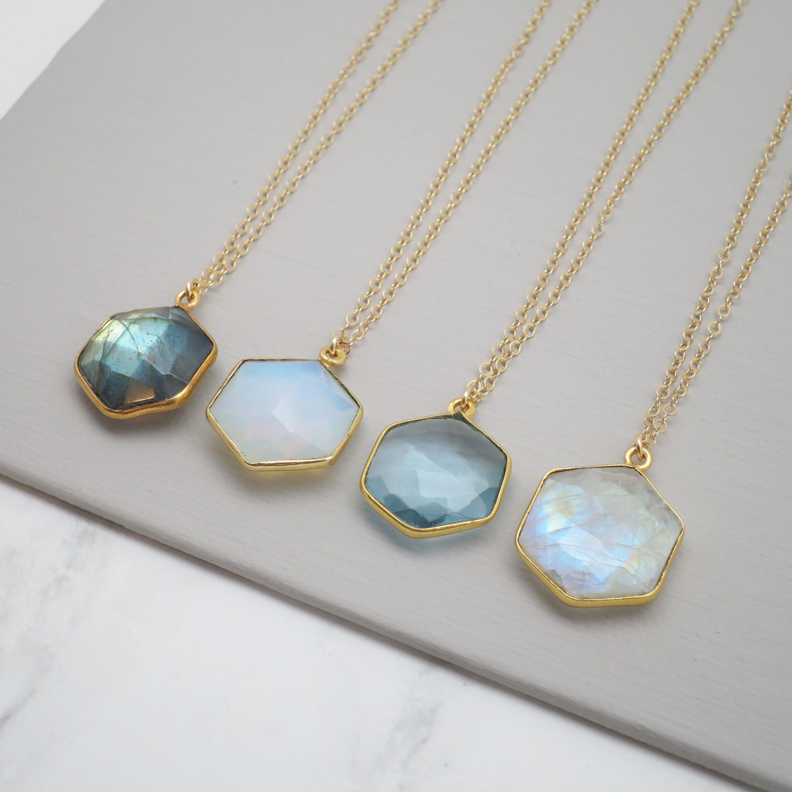 Hexagon Necklace Hexagon Gemstone Necklace Labradorite - Etsy