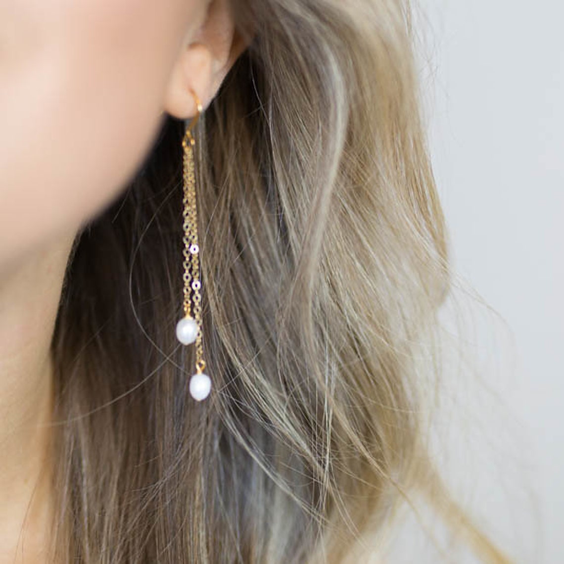 Pearl Dangle Earrings, Long Pearl Earrings, Pearl Drop Earrings, Gold ...