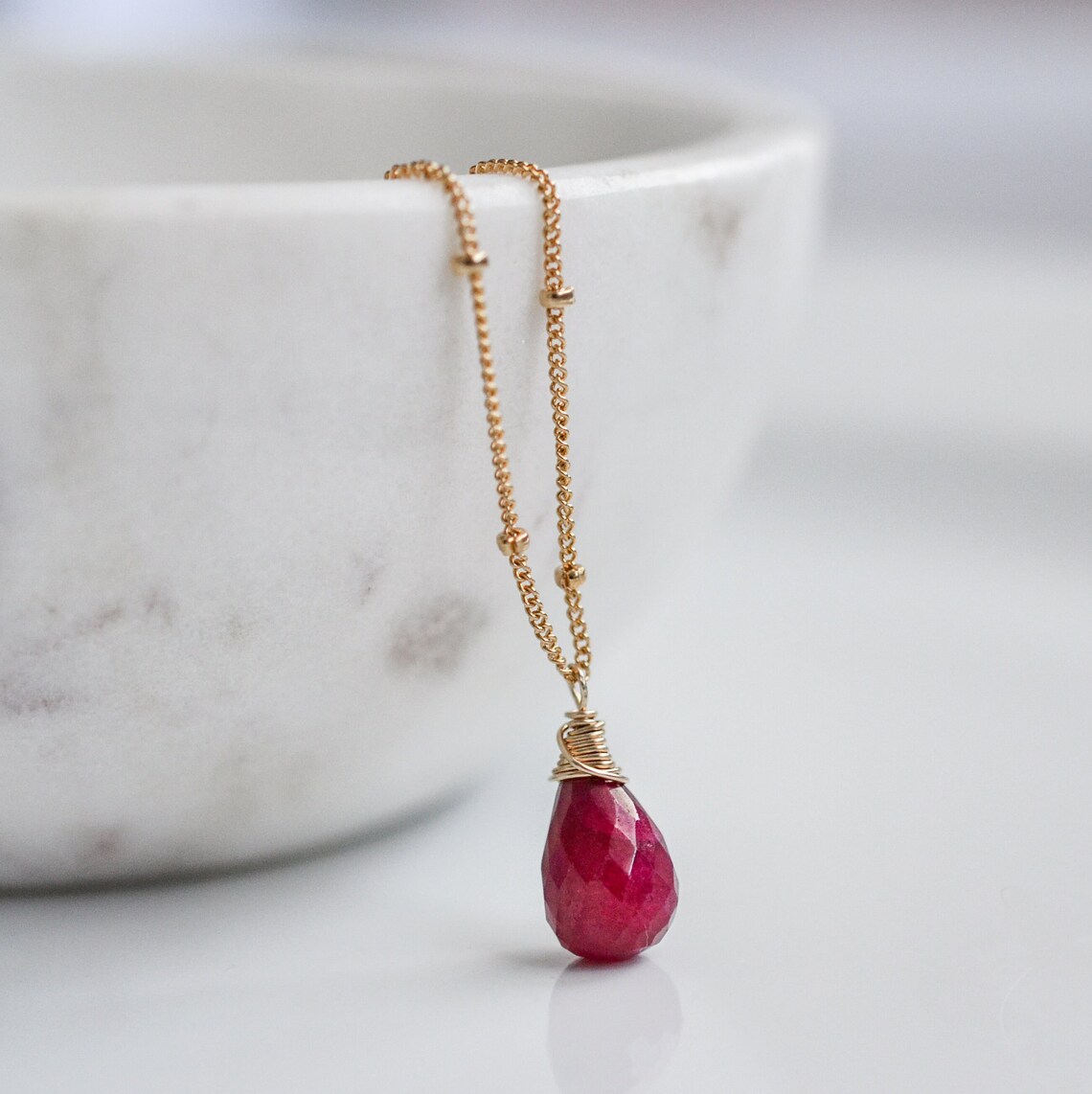 Gold Ruby Necklace Gold Solitaire Ruby Pendant Dainty Ruby | Etsy