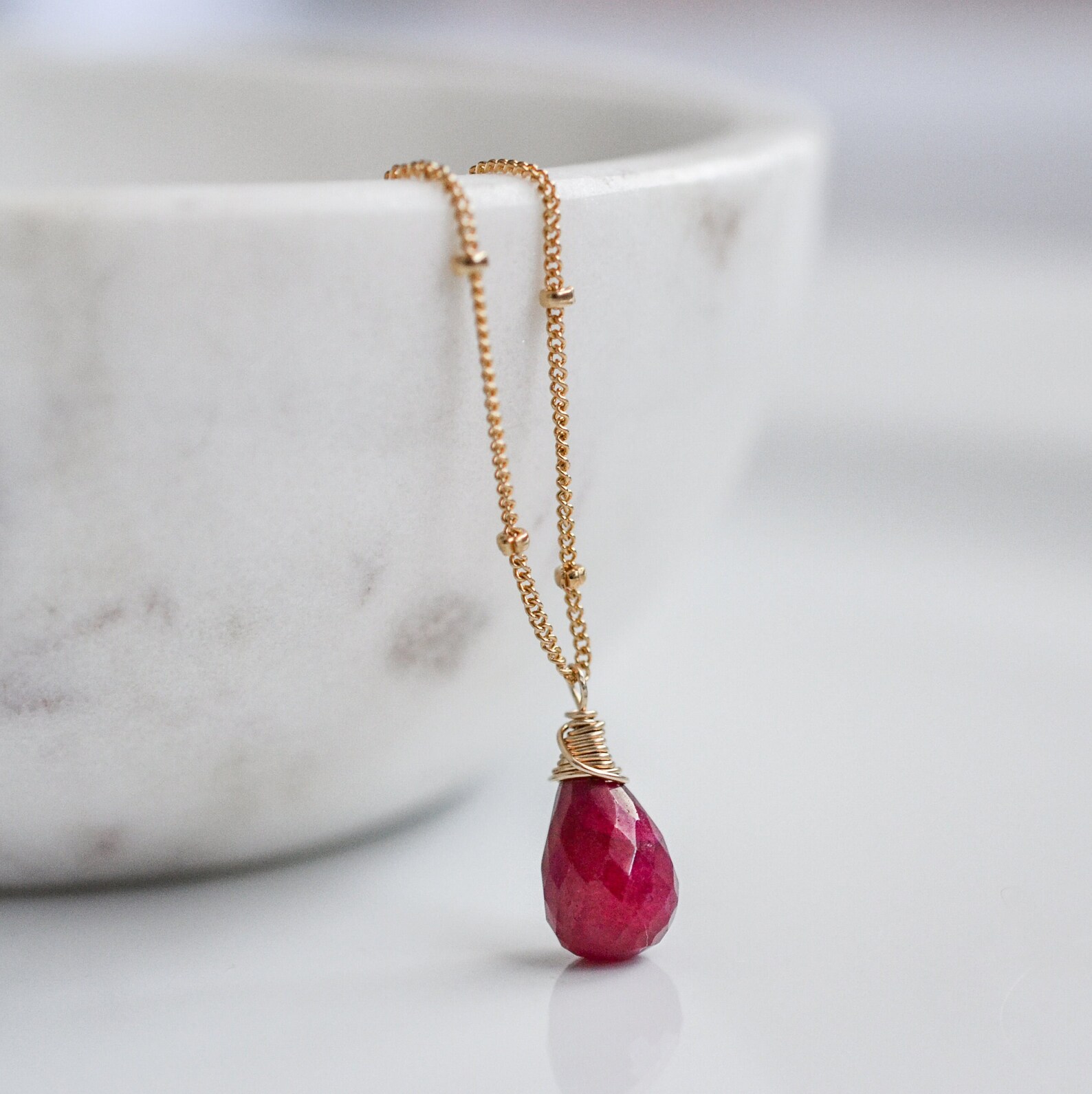 Gold Ruby Necklace Gold Solitaire Ruby Pendant Dainty Ruby - Etsy