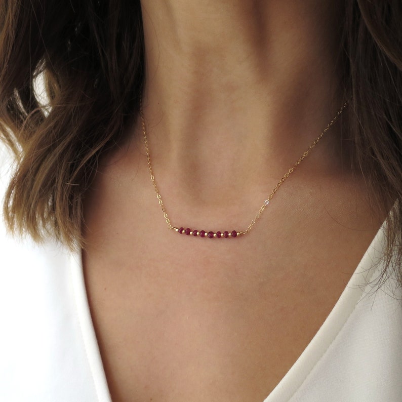 Dainty Ruby Necklace Ruby Bar Necklace Gold Ruby Jewelry - Etsy