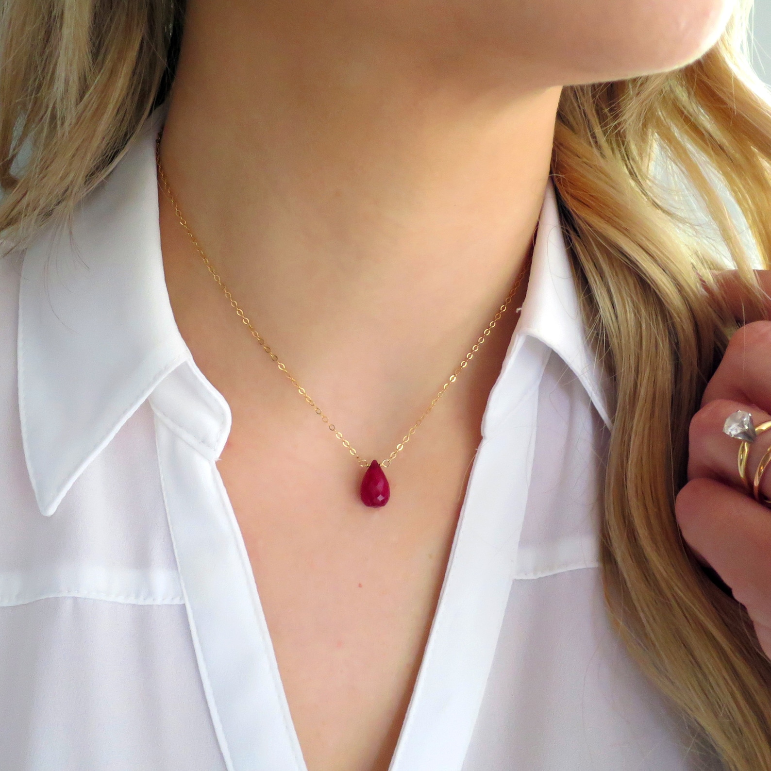 Gold Ruby Necklace Gold Solitaire Ruby Pendant Dainty Ruby - Etsy