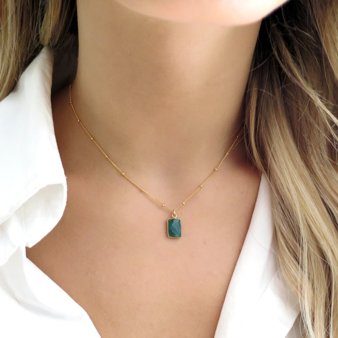 Dainty Gold Emerald Necklace, Emerald Gold Necklace, Gold Emerald ...
