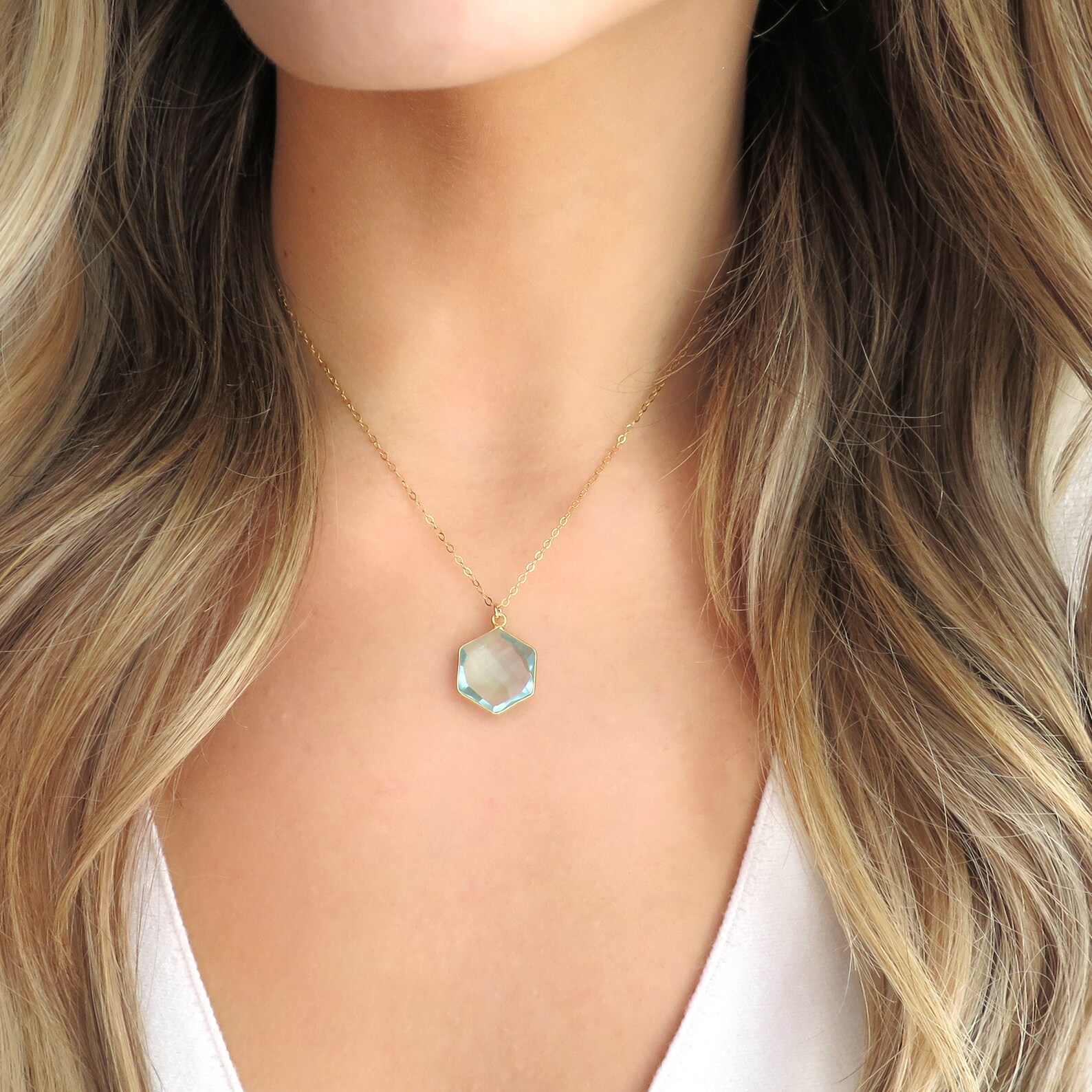 Hexagon Necklace Hexagon Gemstone Necklace Labradorite - Etsy