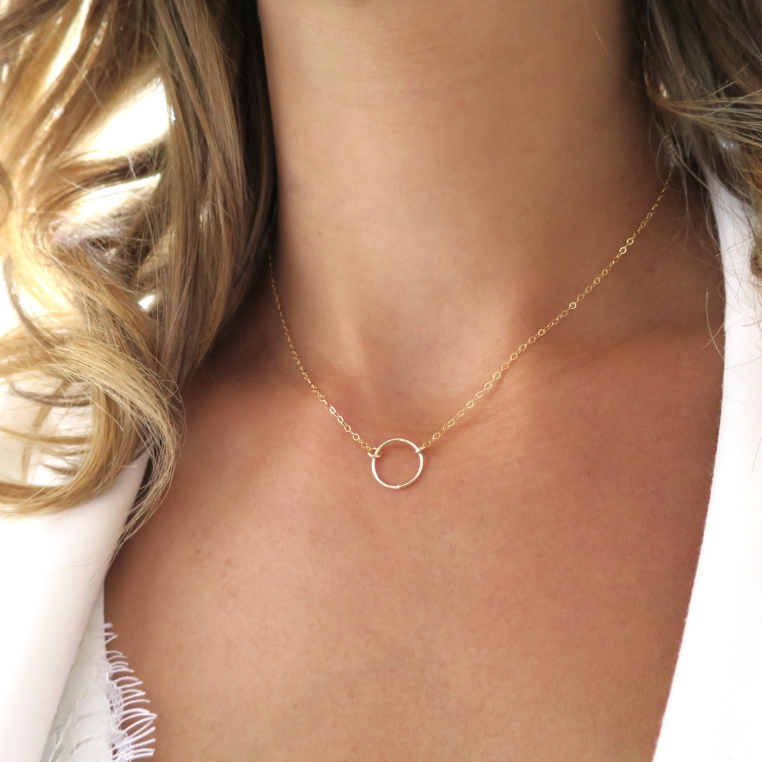 Gold Circle Necklace, Open Circle Necklace, Dainty Gold Necklace, 14k ...
