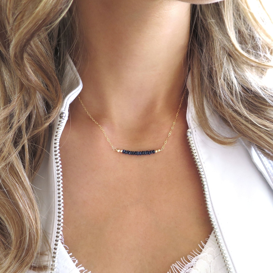 Dainty Sapphire Bar Necklace, Tiny Sapphire Necklace, Sapphire Gift ...