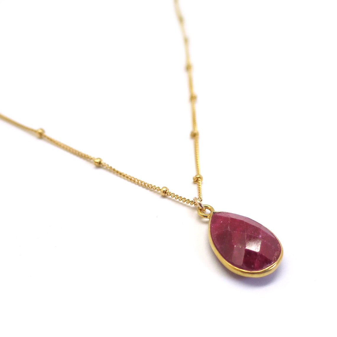 Gold Ruby Necklace Dainty Ruby Teardrop Necklace Simple Ruby - Etsy