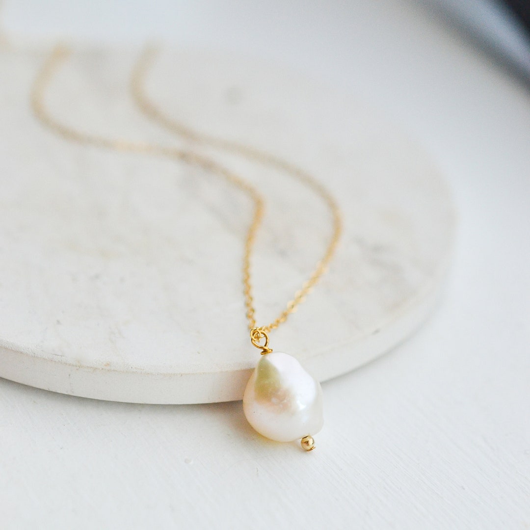 Large Baroque Pearl Necklace Gold, Gold Baroque Pearl Gold, Fireball ...
