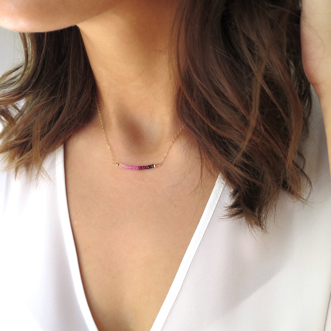 Shaded Ruby Necklace, Ombre Ruby Bar Necklace, Dainty Ruby Jewelry ...