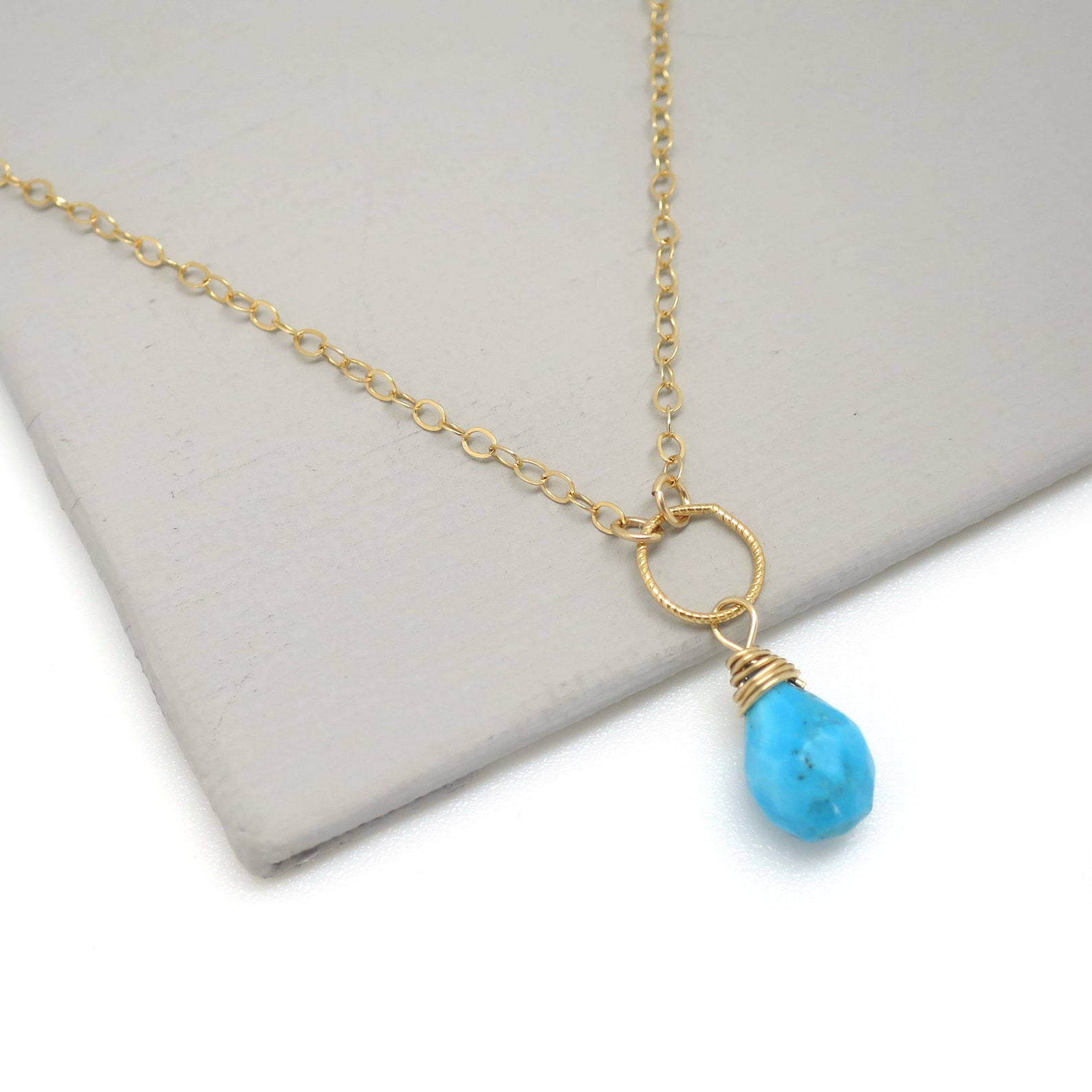 Dainty Turquoise Necklace, Small Turquoise Pendant, Simple Turquoise ...