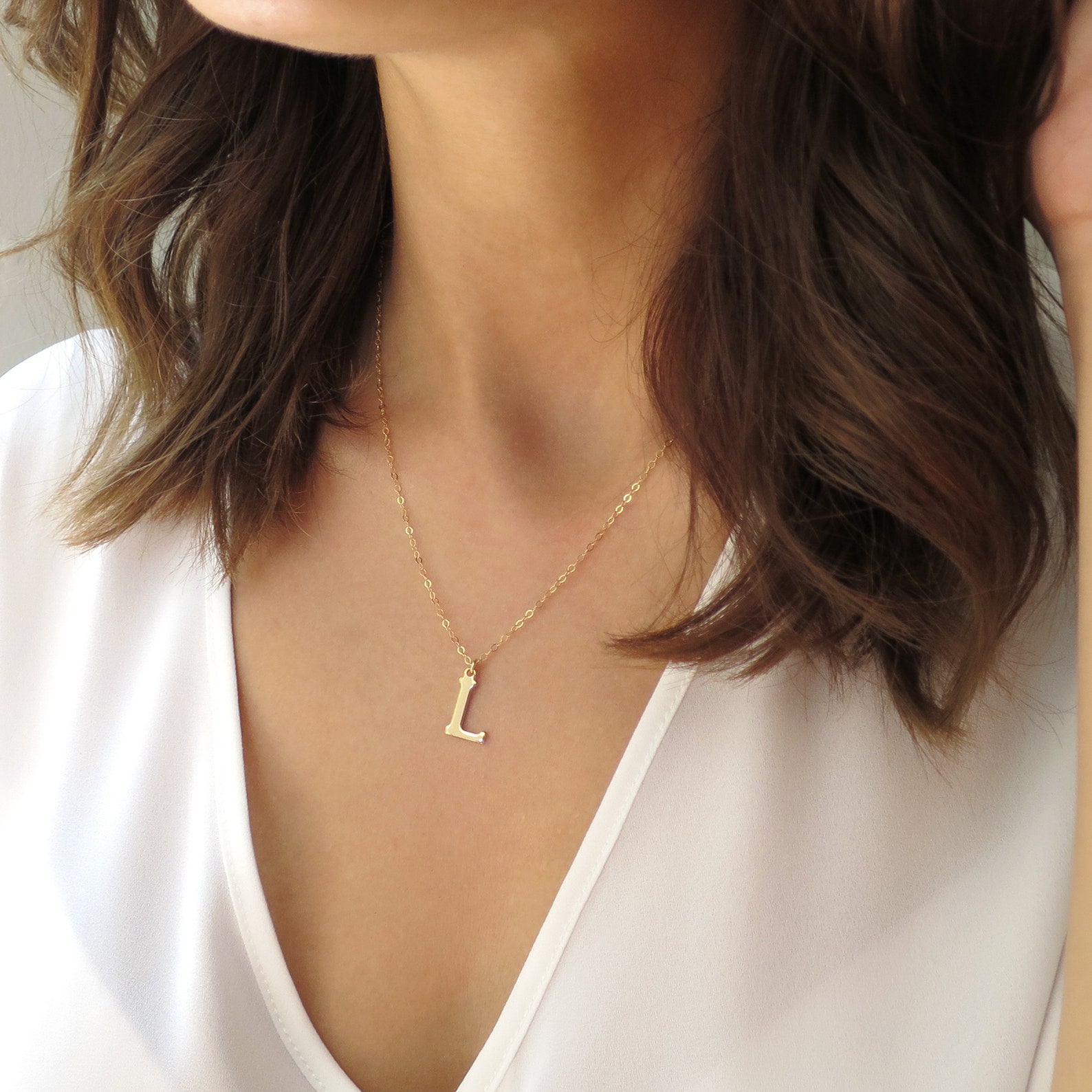 Large Initial Necklace Gold, Gold Initial Pendant, Monogram Necklace ...